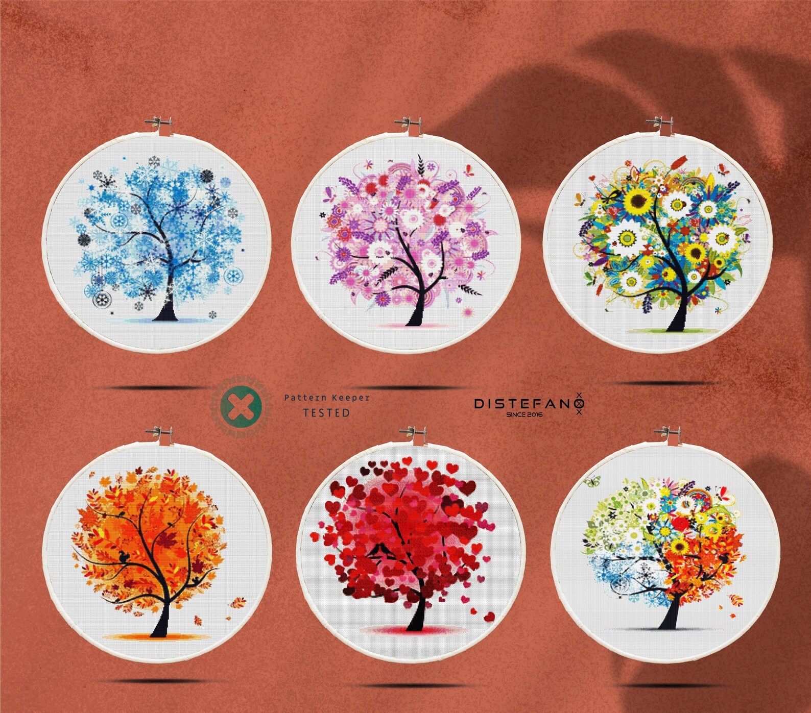 TREE Cross Stitch Pattern PDF 6 Pcs Set, Four Seasons Tree, Winter ...