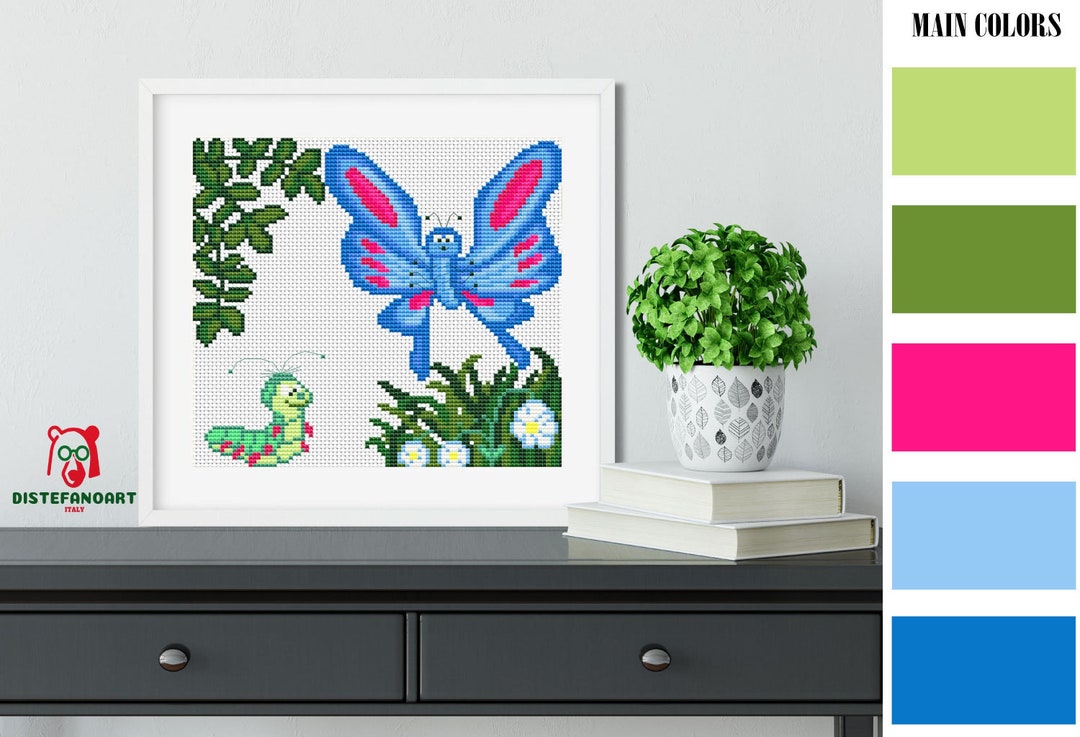 Squeaks Caterpillar Butterfly Cross Stitch Pattern PDF, Embroidery ...