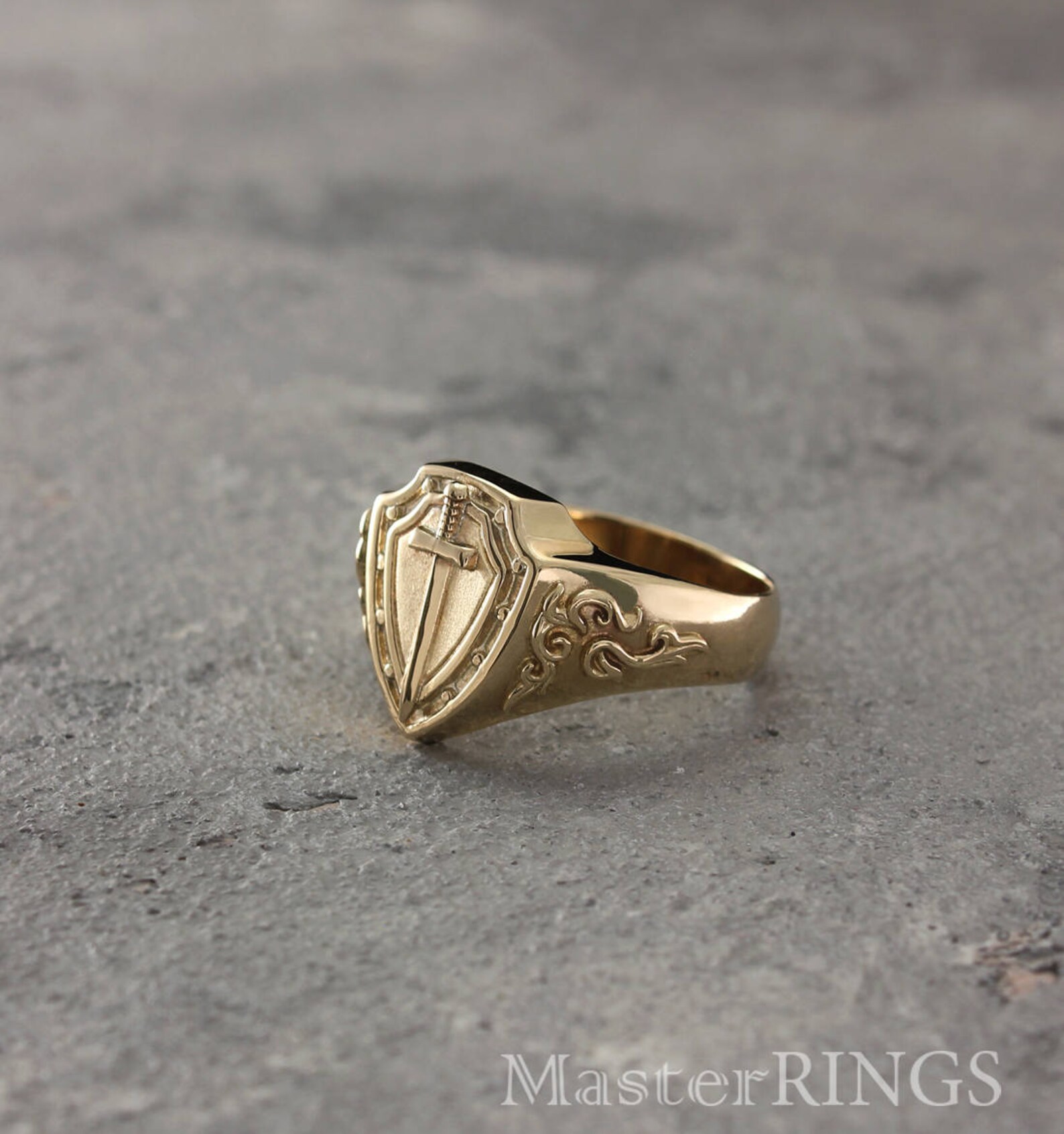 Knight's Gold Signet Ring Sword and Shield Ring Men Gold | Etsy