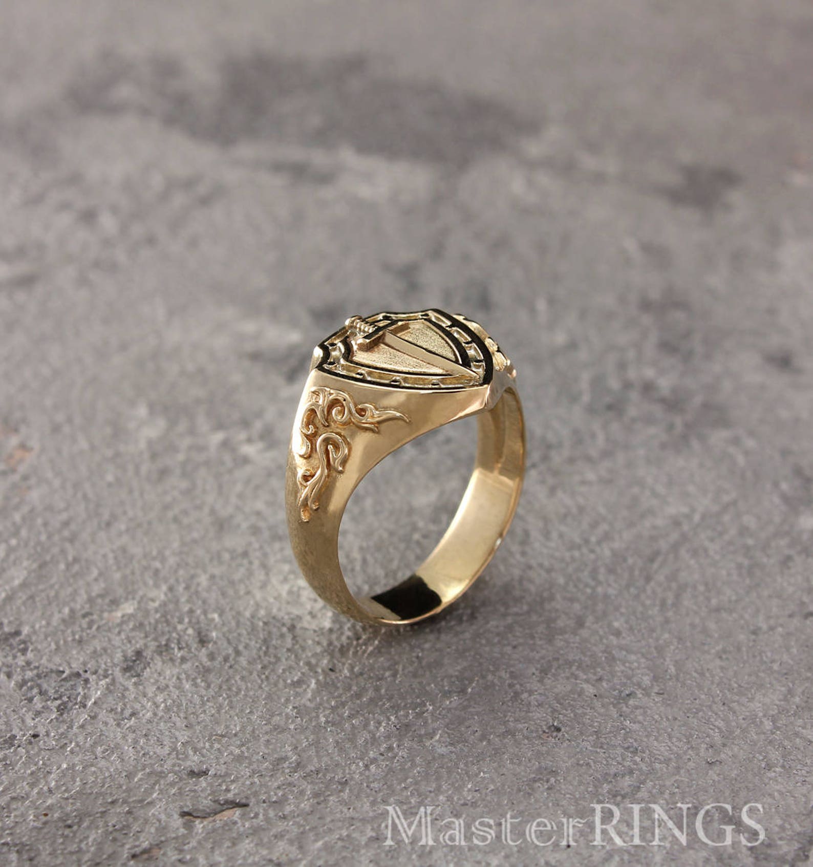 Knight's Gold Signet Ring Sword and Shield Ring Men Gold | Etsy