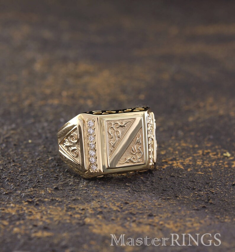 Big mens signet ring Diamonds signet ring Men signet ring | Etsy