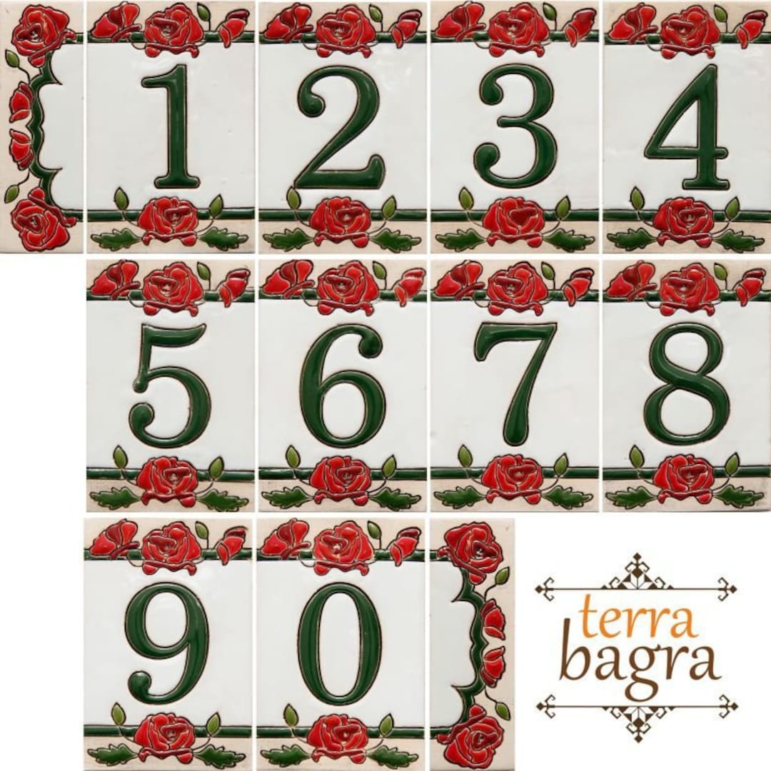 Handmade Ceramic House Number Tiles ROSES - Large Size - Etsy