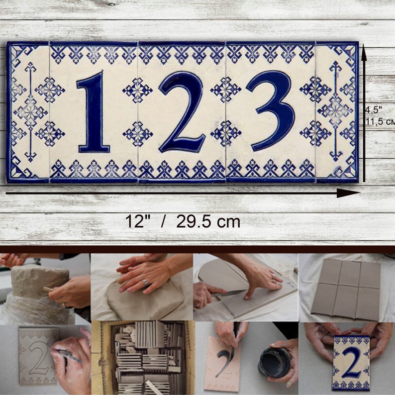 Handmade Ceramic House Number Tiles Blue Dolls Large Size | Etsy