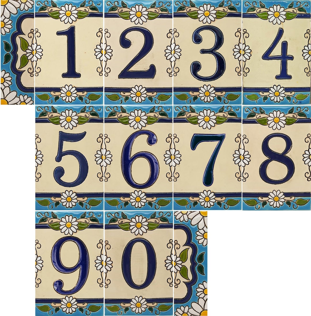 Handmade Ceramic House Number Tiles DAISY in Blue - Etsy