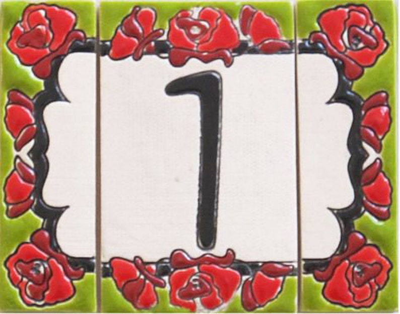 Handmade Ceramic House Number Tiles Roses-small Size - Etsy