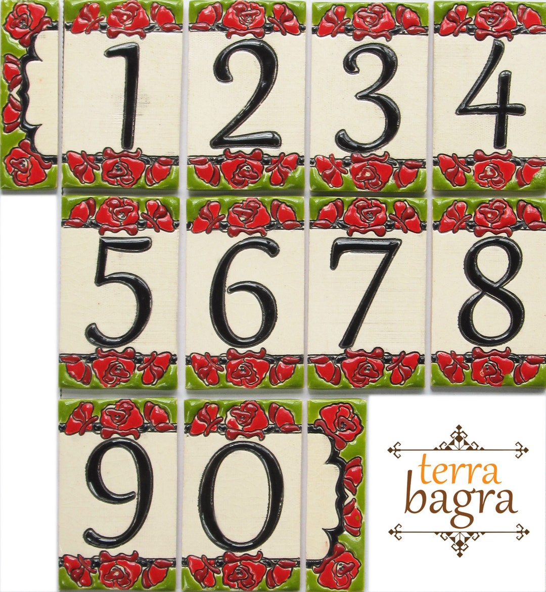 Handmade Ceramic House Number Tiles Roses-small Size - Etsy