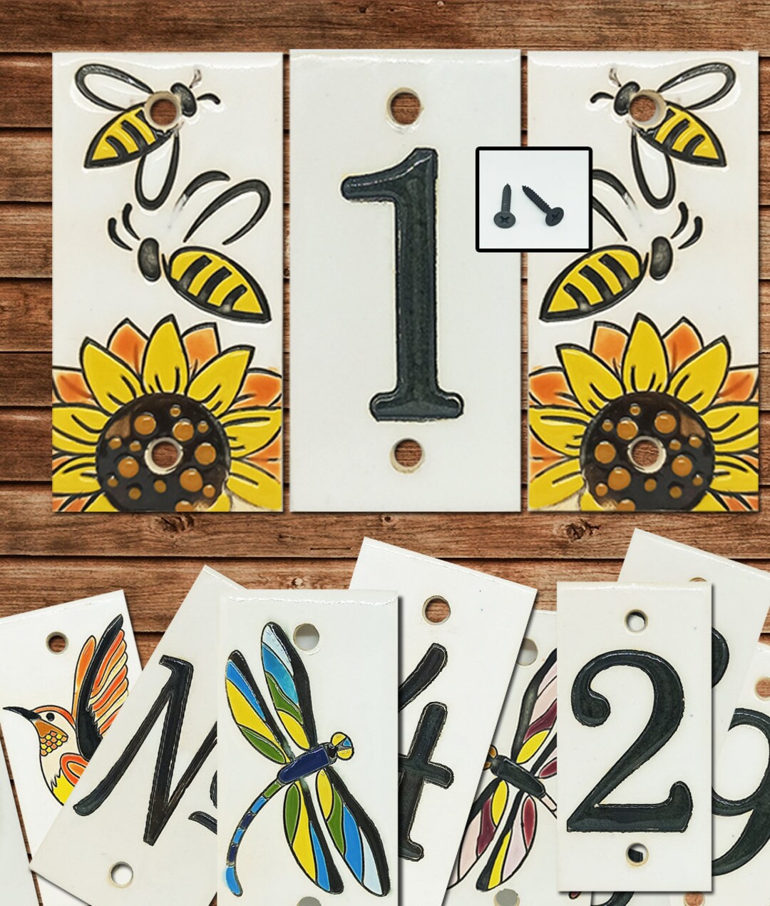 House Number Tiles With Holes for Wooden Doors With Colibri - Etsy