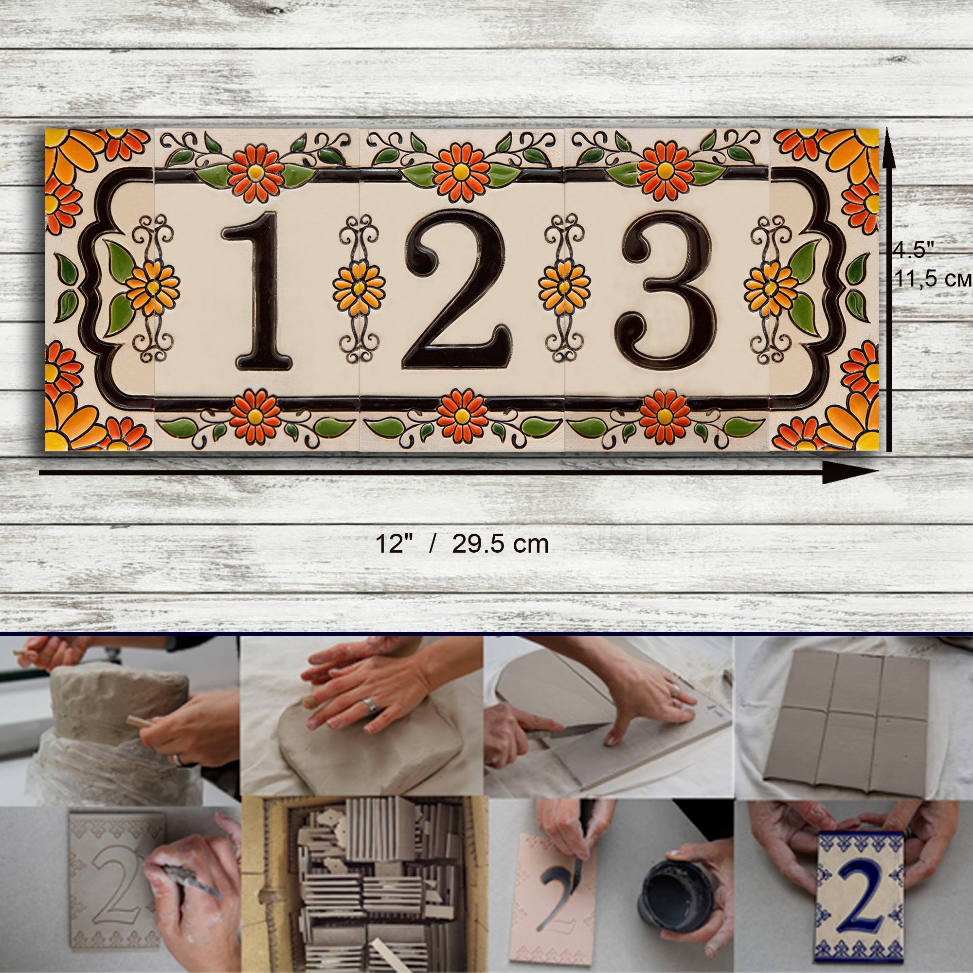 Handmade Ceramic House Number Tiles MARIGOLD Large Size | Etsy