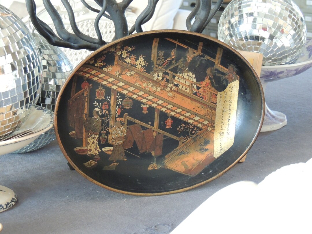 Old Paper-mache Boiled Cardboard Basket With Japanese Decor, Late 19th ...