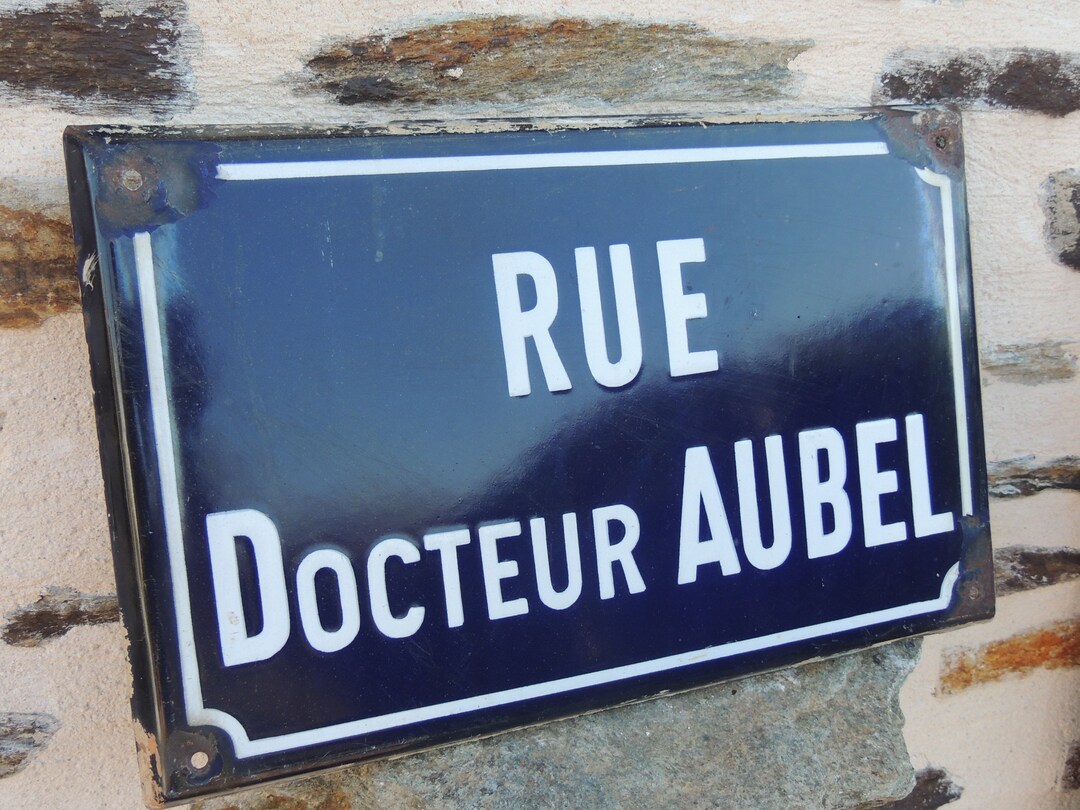 Old French Enameled Street Sign Vintage Rue Du Docteur Aubel loft Decor ...