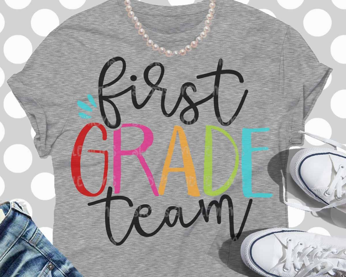First Grade Team Svg, Teacher Svg, 1st Grade Svg, Retro, Rainbow, Shirt ...