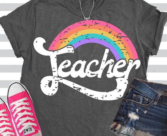 Svg Teacher Svg Rainbow Retro Teacher Shirt Svg High | Etsy