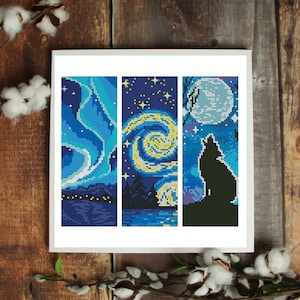 Set of 3 Bookmarks Cross Stitch Starry Night Patterns Cross - Etsy