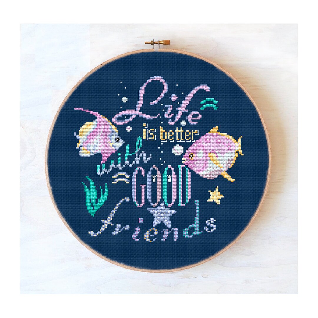 Modern Cross Stitch Pattern Fish Life is Better With Good - Etsy
