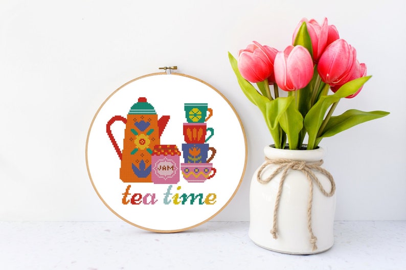 Tea Time Cross Stitch Tea Vintage Kitchen Cross Stitch - Etsy