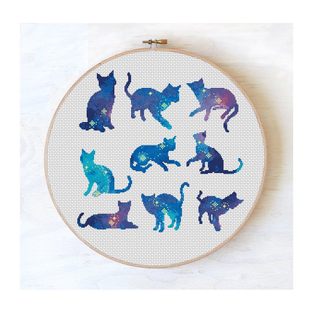Galaxy 9 Cats Cross Stitch Pattern PDF, Modern Sky Cross Stitch, Nature ...