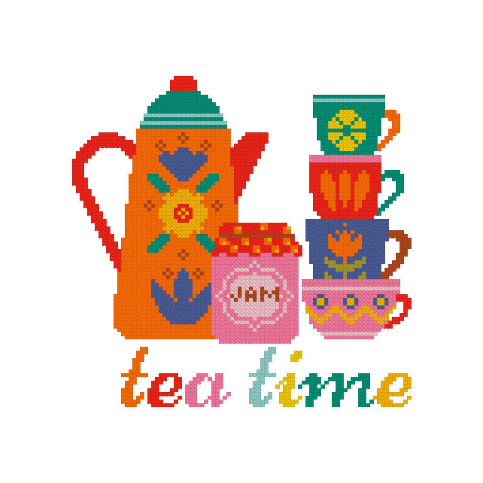Tea Time Cross Stitch Tea Vintage Kitchen Cross Stitch | Etsy