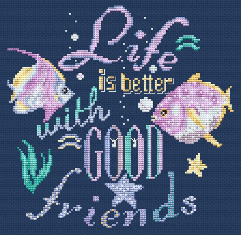 Modern Cross Stitch Pattern Fish Life is Better With Good - Etsy