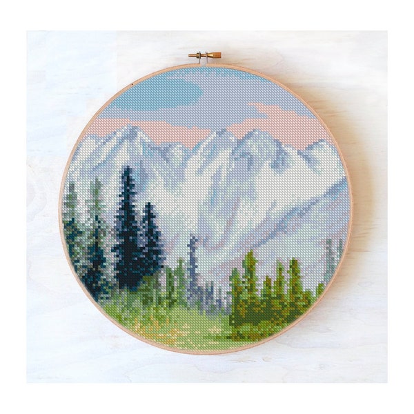 Watercolor Landscape Cross Stitch - Etsy