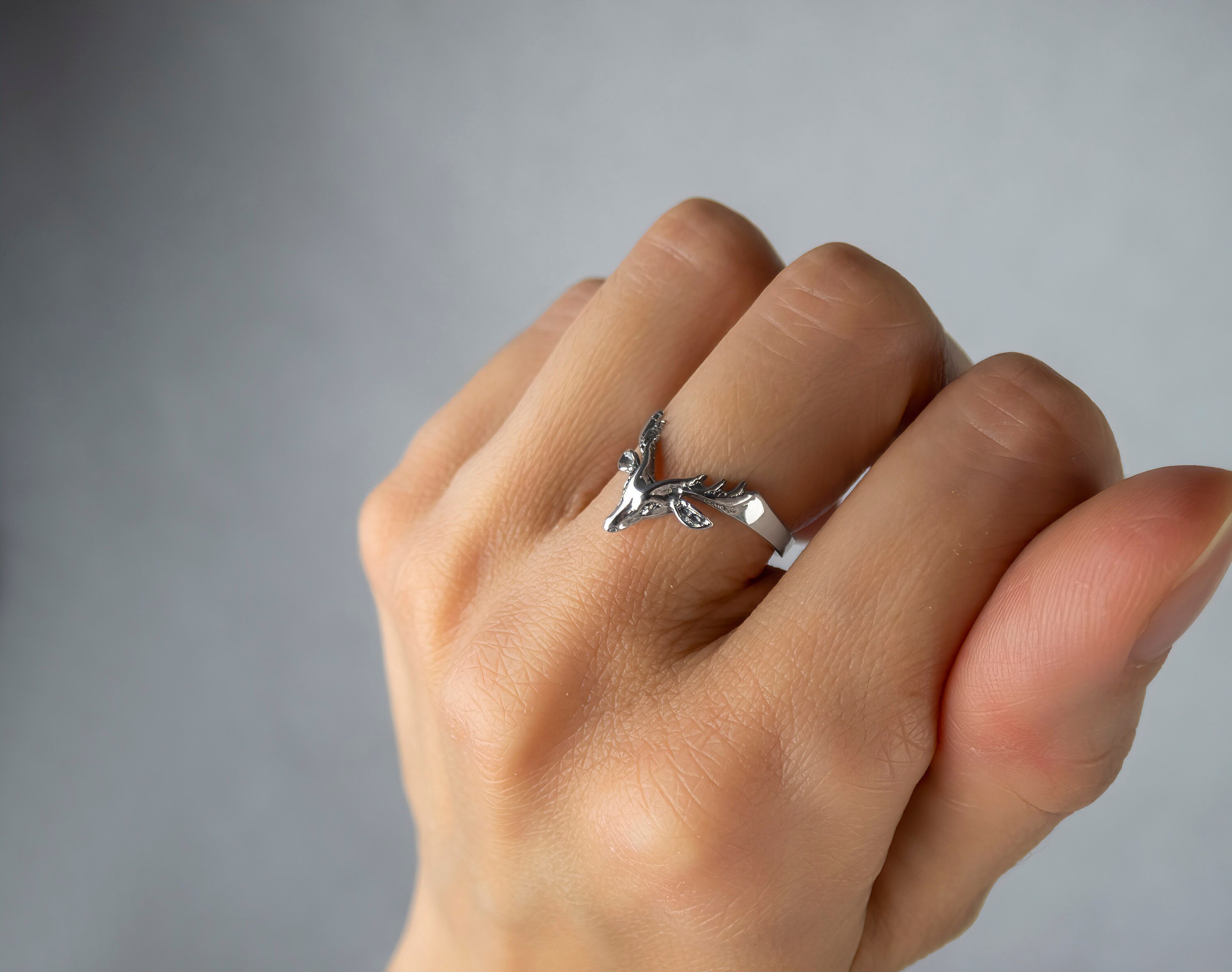 925 Sterling Silver Deer Ears Ring - Deer Antlers Ring in Silver - Etsy