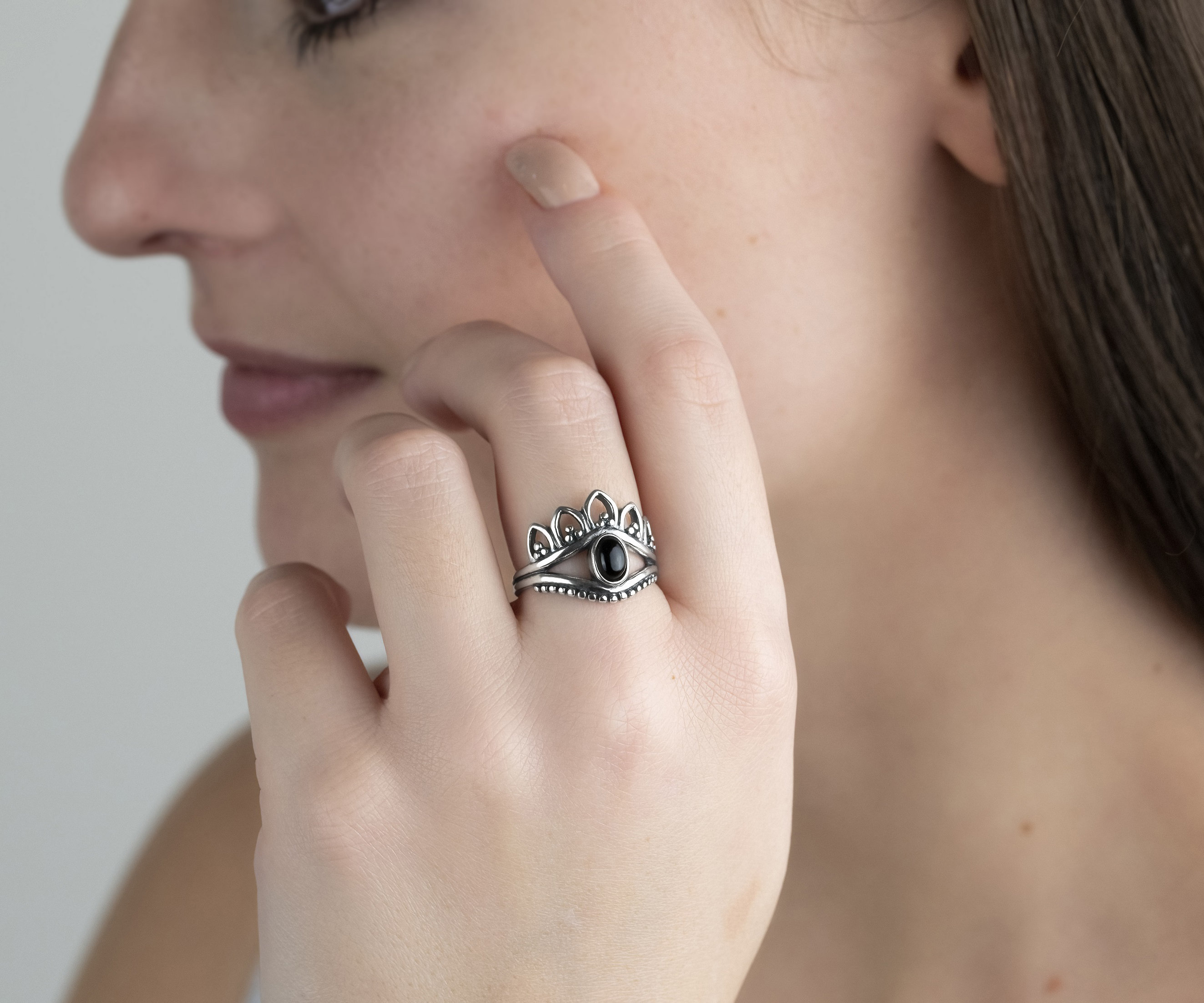 925 Sterling Silver Onyx Eye Ring Boho Ring With Black Onyx | Etsy