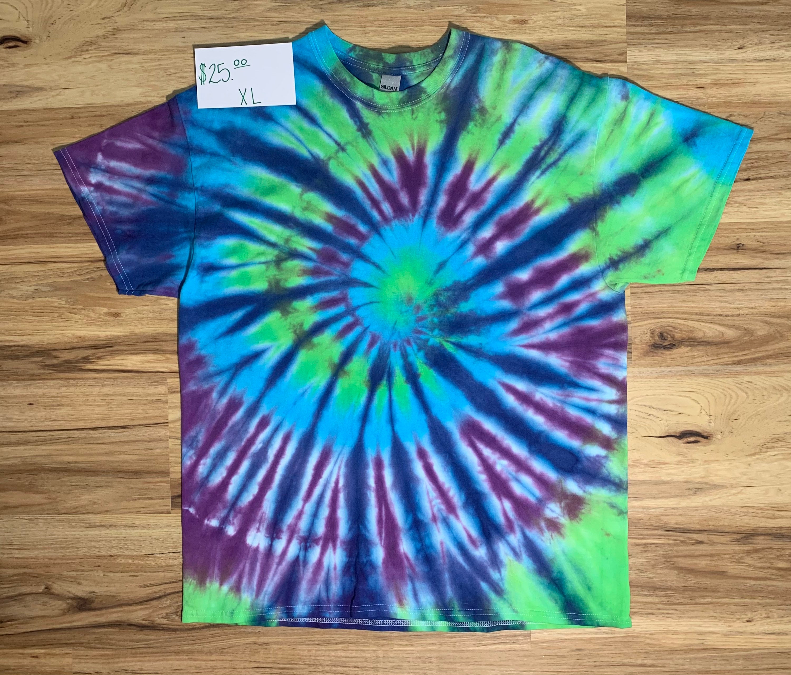 Xl Tie Dye Spiral T Shirt Blue Green And Purple Cool Etsy