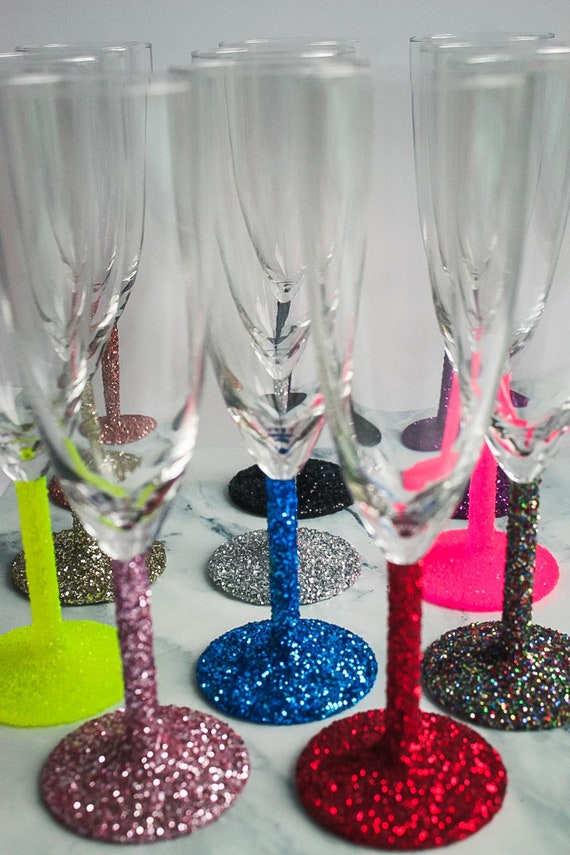 6 Glitter Champagne Glasses - Etsy