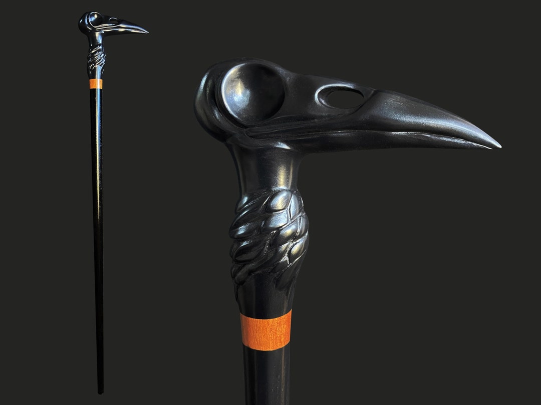 Black Raven Cane Walking Stick Wood Wooden Cane Handcarved Carving ...