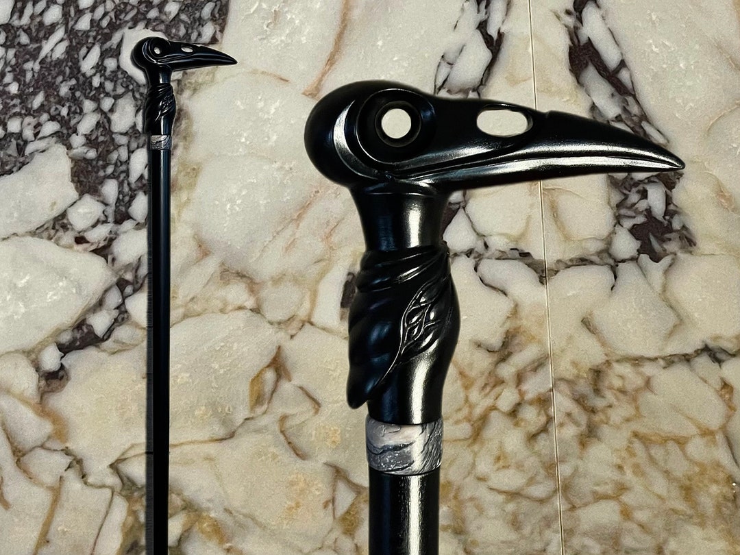 Black Raven With a Marble Insert Cane Walking Stick Wood Wooden Cane ...
