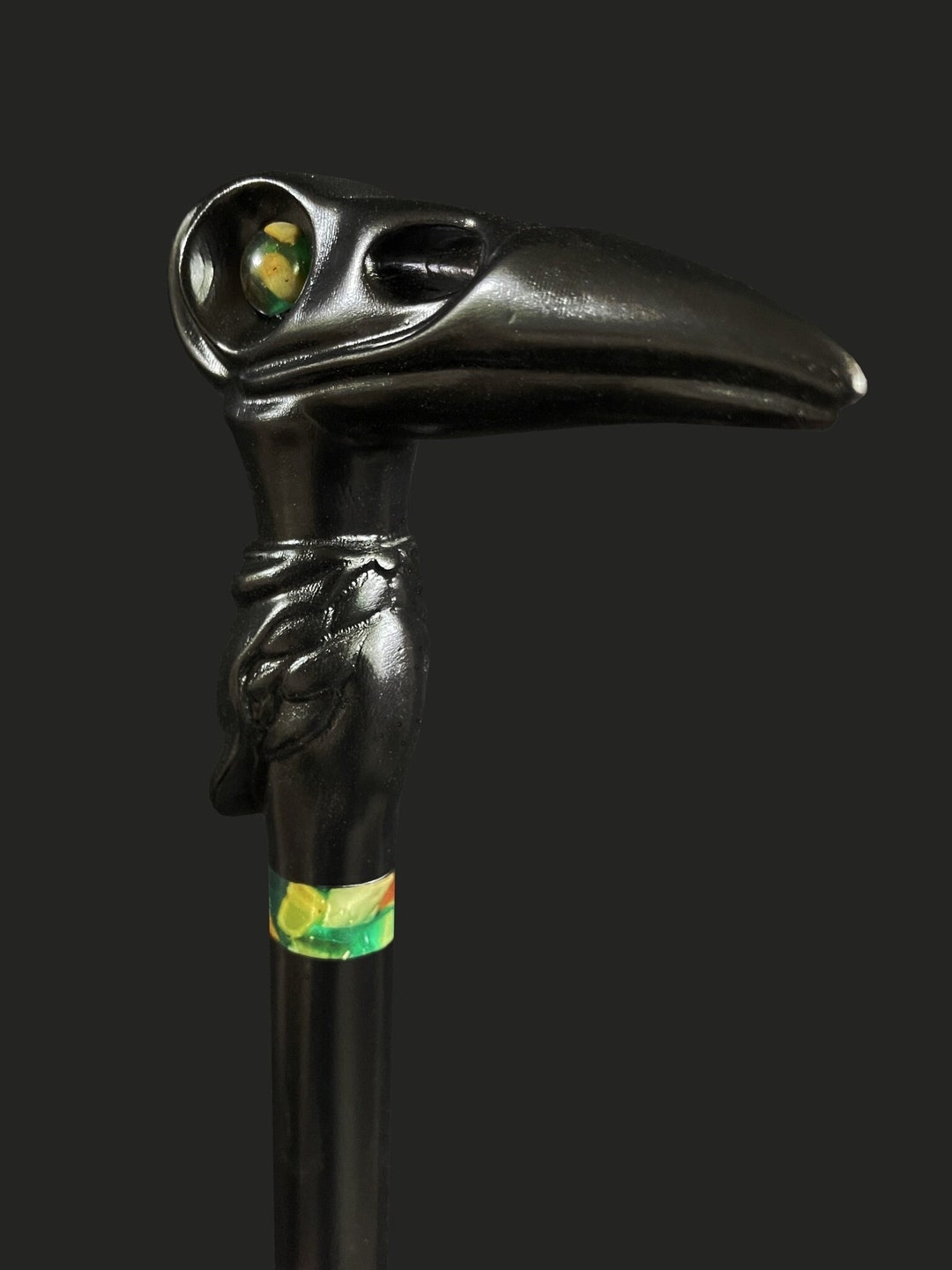 Black Raven Cane Walking Stick Wood Wooden Cane Handcarved Carving ...