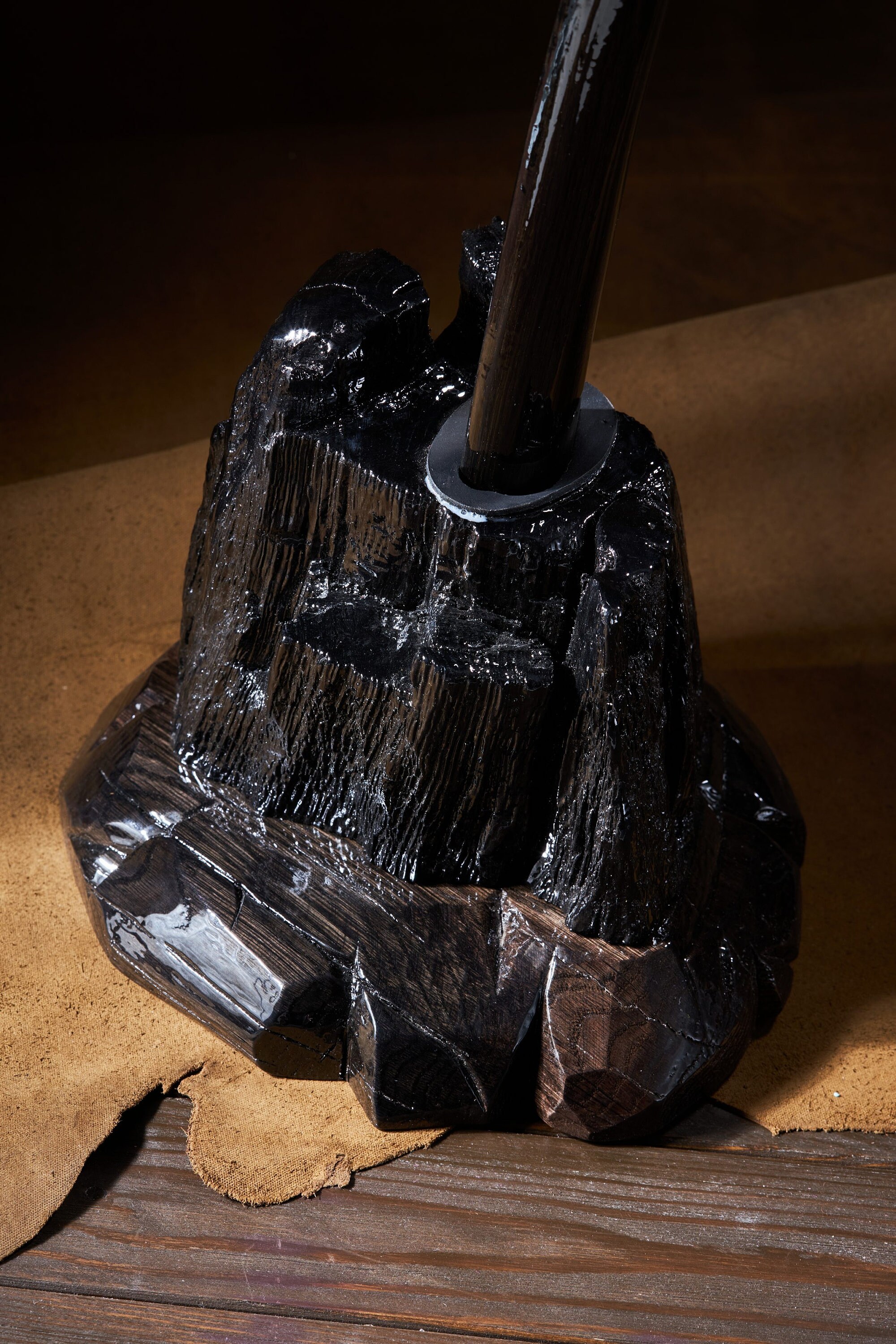 Carved Dragon Bog Oak Set With Extra Long Horn and Stand for - Etsy