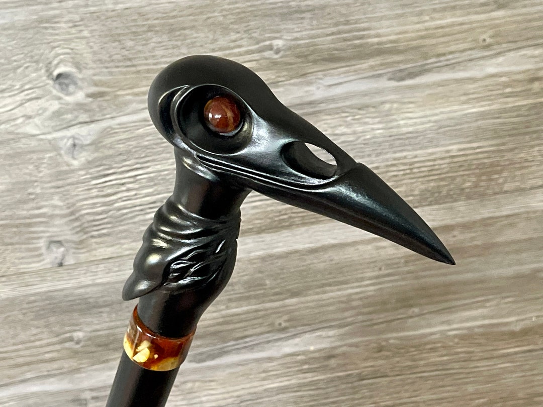 Black Raven Cane Walking Stick Wood Wooden Cane Handcarved Carving ...
