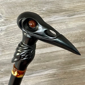 Black Raven Cane Walking Stick Wood Wooden Cane Handcarved Carving ...