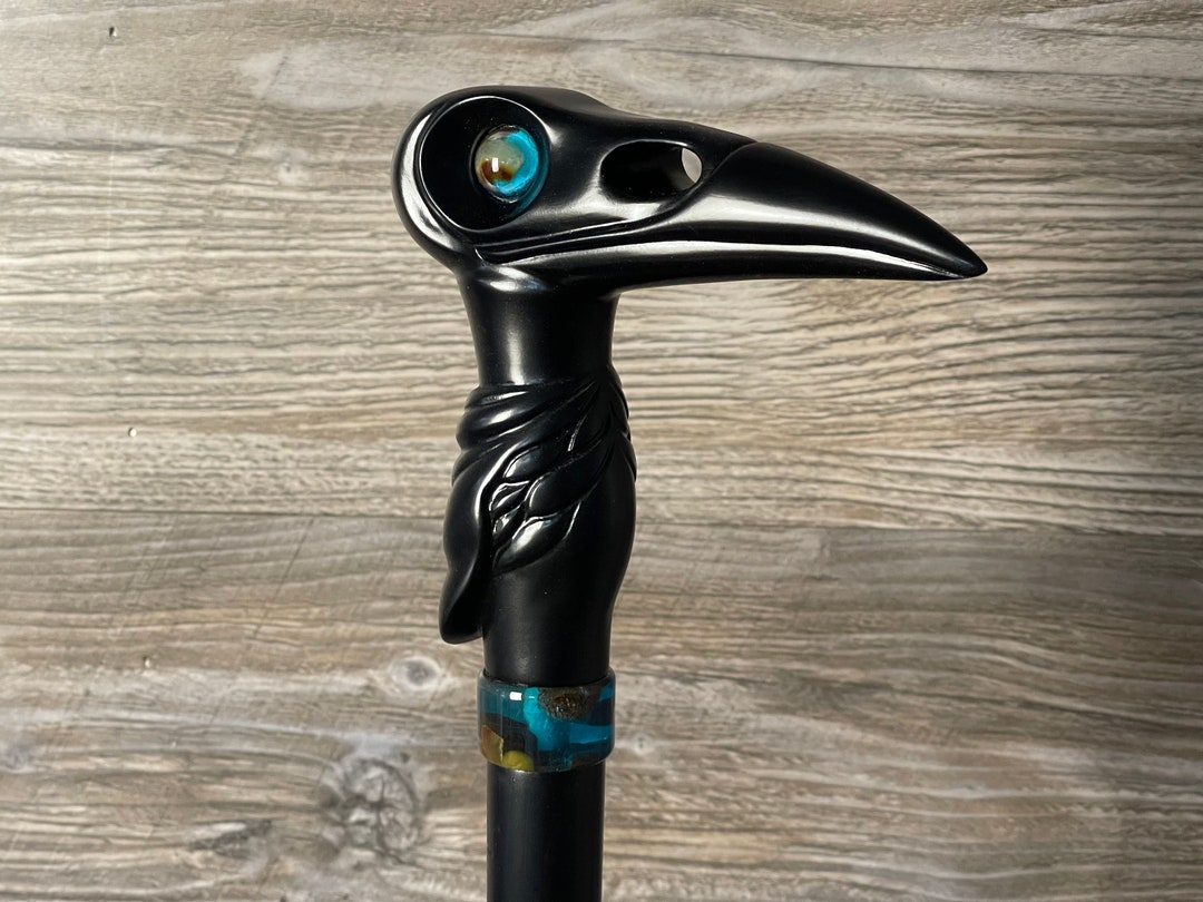 Black Raven Cane Walking Stick Wood Wooden Cane Handcarved Carving ...