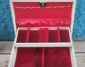 Cheney Jewelry Box Cream With Red Velvet & Satin 60s Vinyl Jewel Box ...