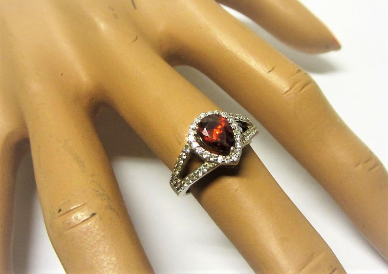Sterling Red Rhinestone Ring 925 Garnet Rhinestone Ring - Etsy