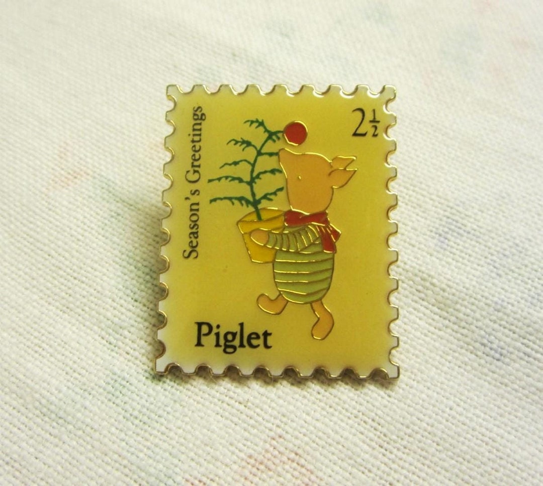 Disney Piglet Pin Postage Stamp Style Pinback Season's Greetings Piglet ...