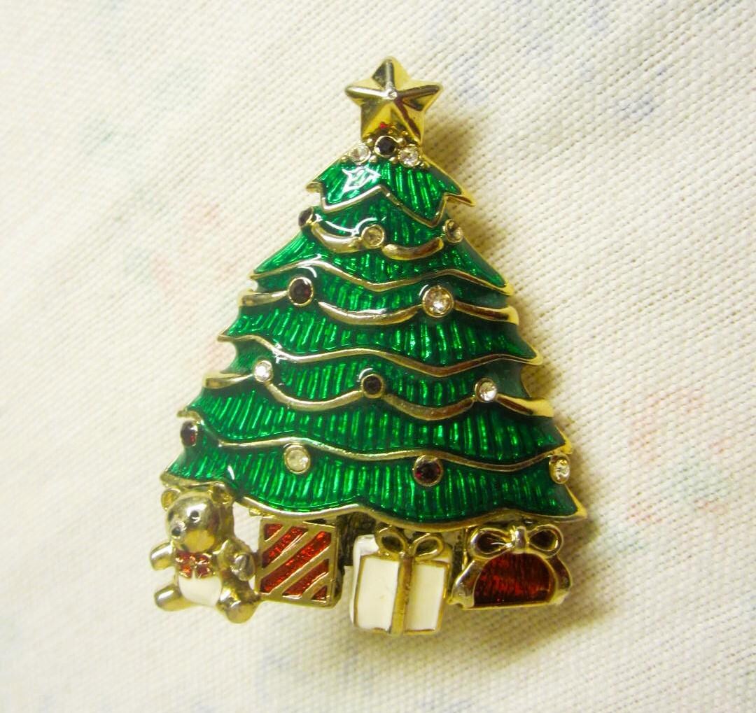 Monet Christmas Tree Brooch 90s Monet Enamel Xmas Tree Pin Holiday Tree ...