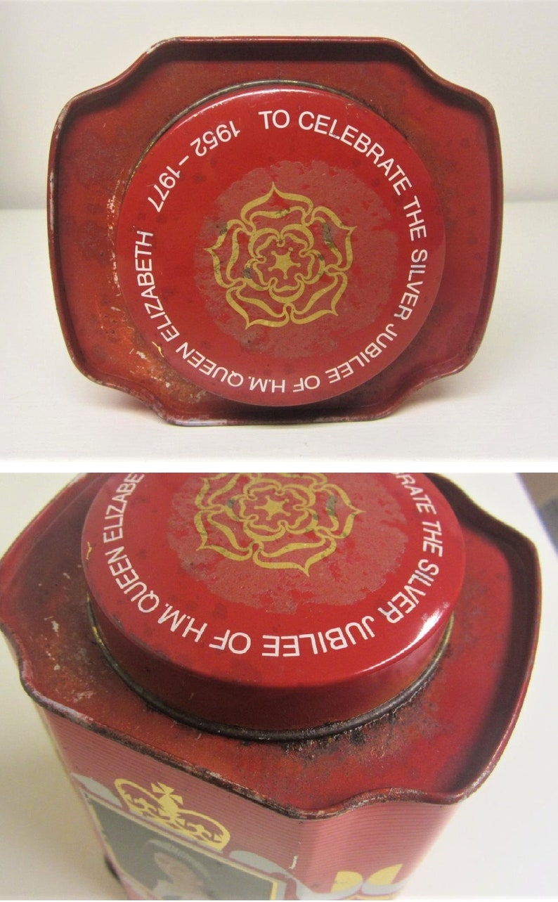 1977 Queen Elizabeth II Tin Silver Jubilee Tin Box 70s Queen Elizabeth ...