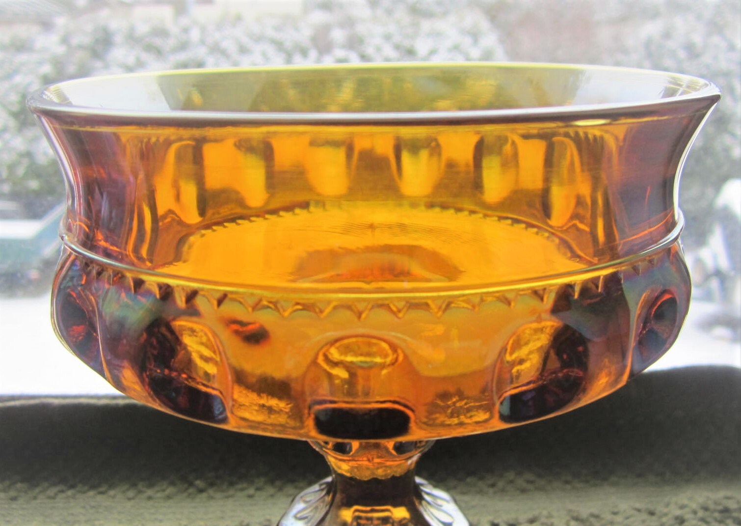Amber Indiana Glass Compote Dish King Crown 60s Amber Carnival Glass ...