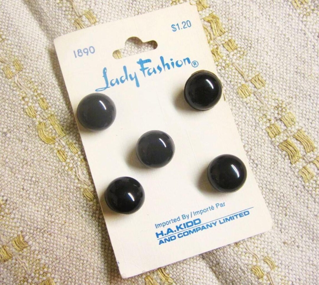 Black Buttons on Card 5 Buttons 13 Mm Rounded Buttons Lady Fashion 80s ...