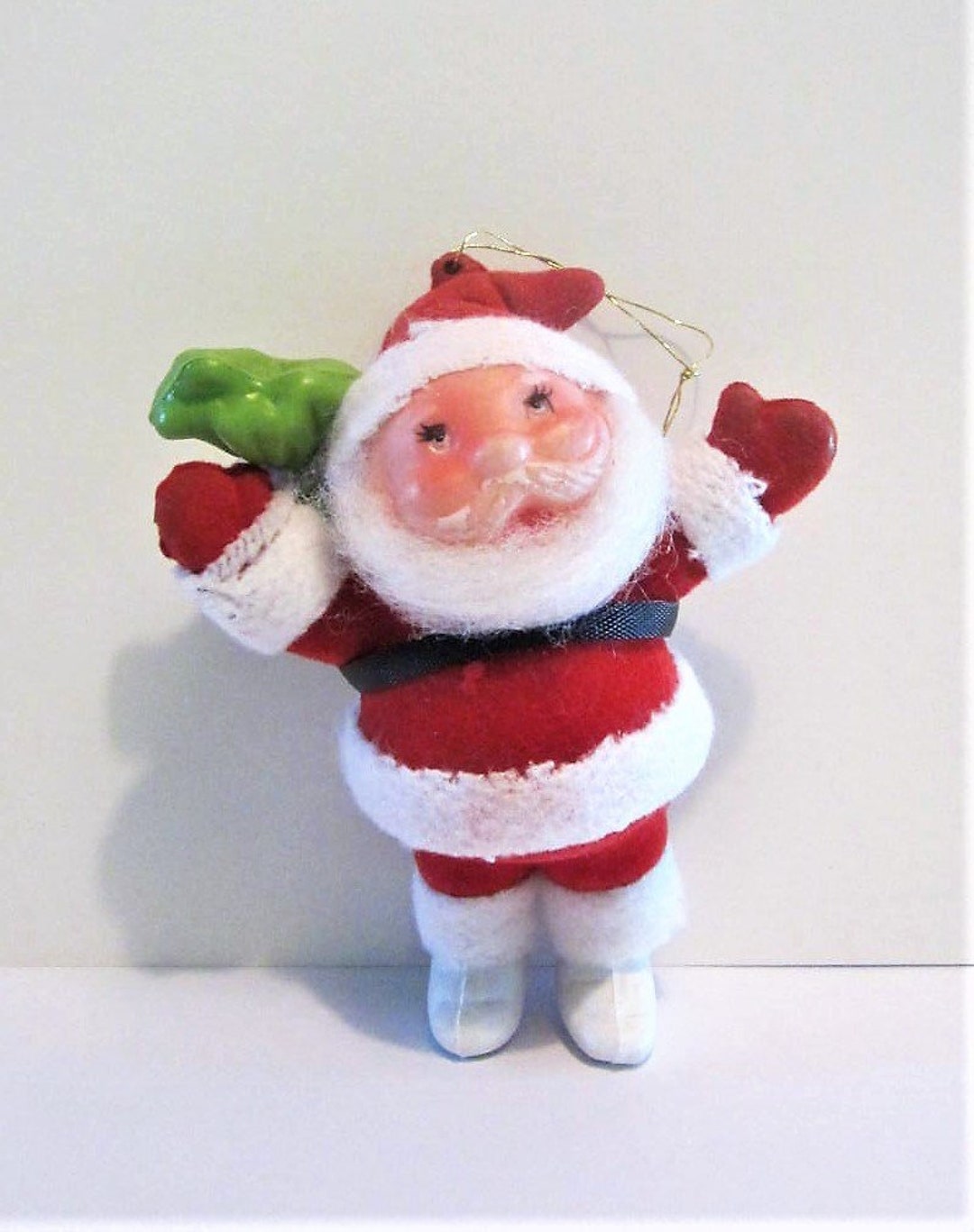 Flocked Santa Claus 60s Santa Tree Ornament Santa Decoration Flocked ...