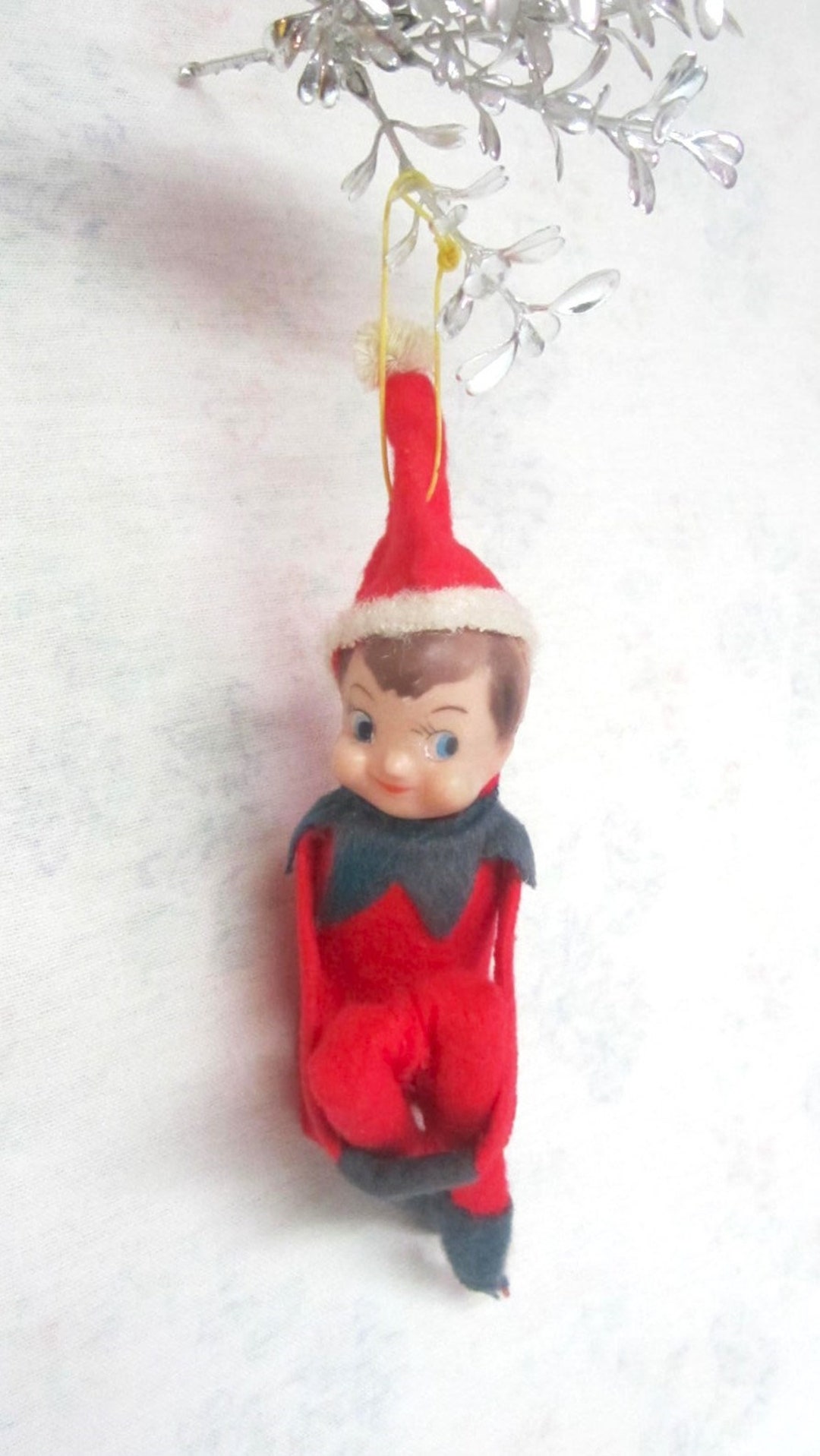 50s Red Knee Hugger Japan?? Elf Shelf Sitter Felt Pixie Elf Ornament ...