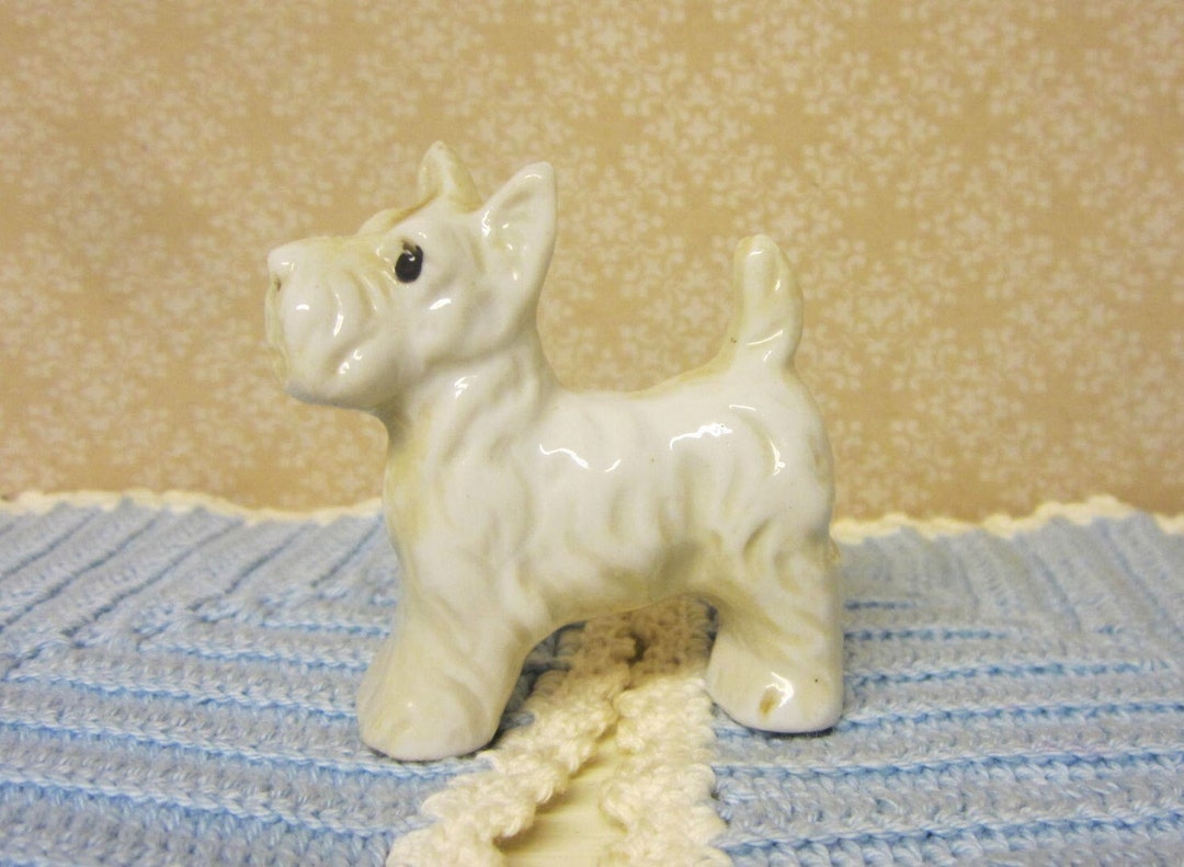 Japan Schnauzer Dog Figurine 70s Porcelain White Schnauzer 2 Inch Dog ...