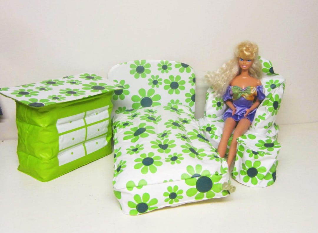 70s Barbie Puff N Play Furniture Set Taiwan Doll Bed Dresser Chair ...