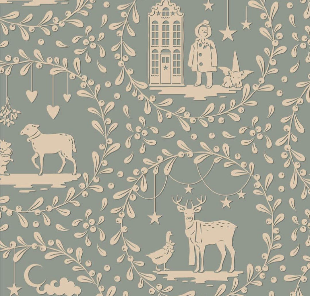 Tilda Merry Little Christmas Fabric: Duck Egg Paper Scenes - Etsy