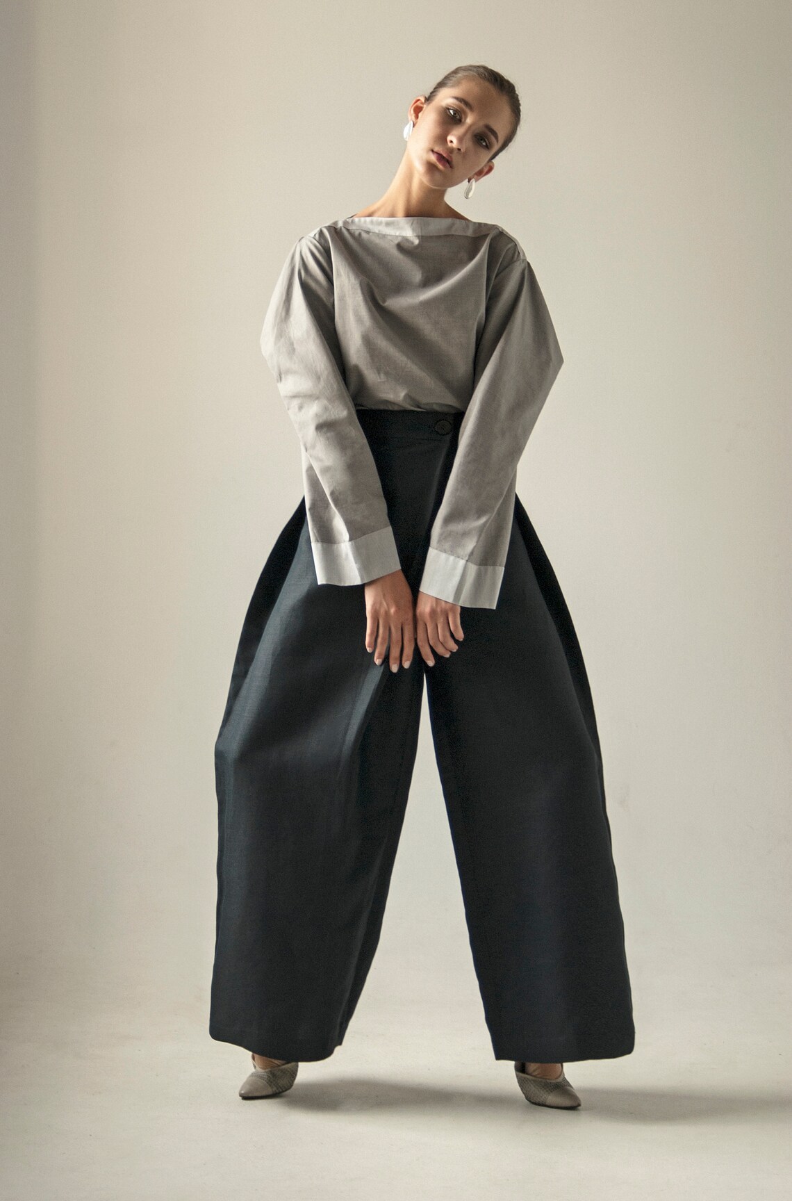 Wide Leg Crossover Button Sharovary Pants - Etsy