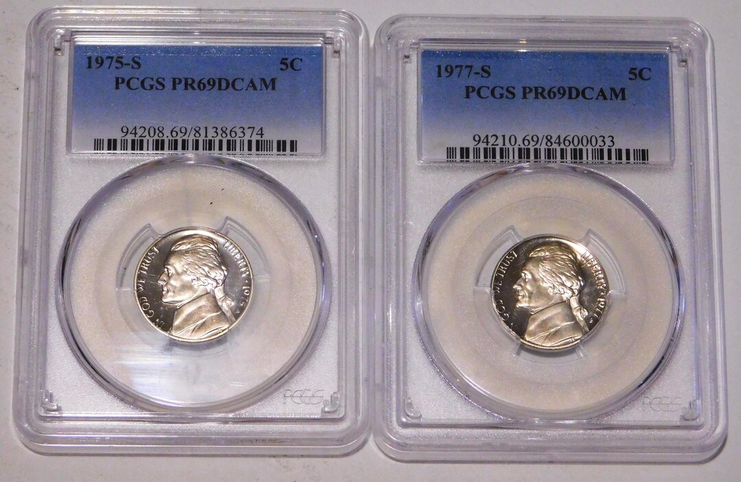 1975-S and 1977-S Jefferson Proof Nickels - Both PCGS Graded PR69DCAM ...