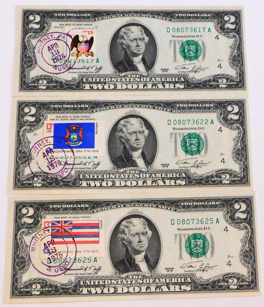 Lot of 3 - 1976 Two Dollar Federal Reserve Notes - 3 Gem Notes With ...