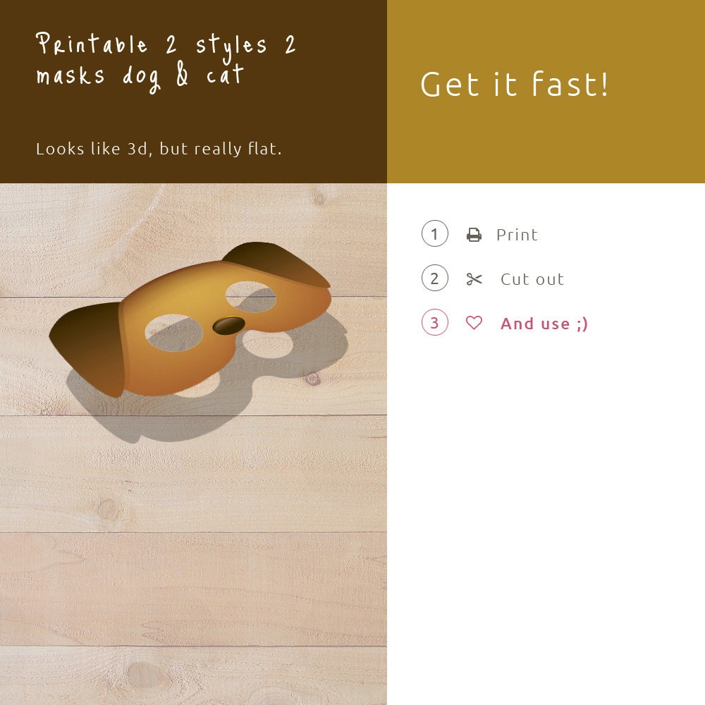 Dog Mask, Cat Mask, 2 Style Masks, Child Mask, Kids Mask, Animal Mask ...